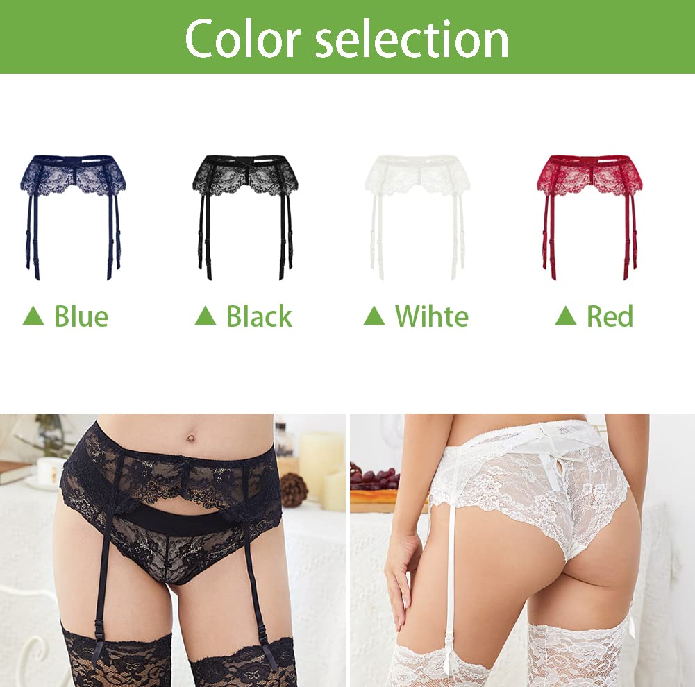 Confonze Women Lace Garter Belt Sexy Suspender Belts for Thigh High Stockings (Large, Creamy White)