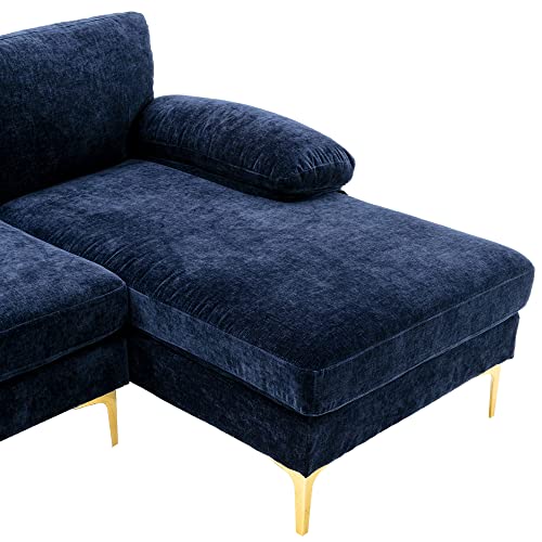 U-Shaped Sectional Sofa Comfy Couch for Living Room Set, 110 inches Wide Modern Large 4-Seat Couch Convertible Soft Velvet Couch Set with Double Chaise Lounge (Navy Blue, Chenille Fabric)