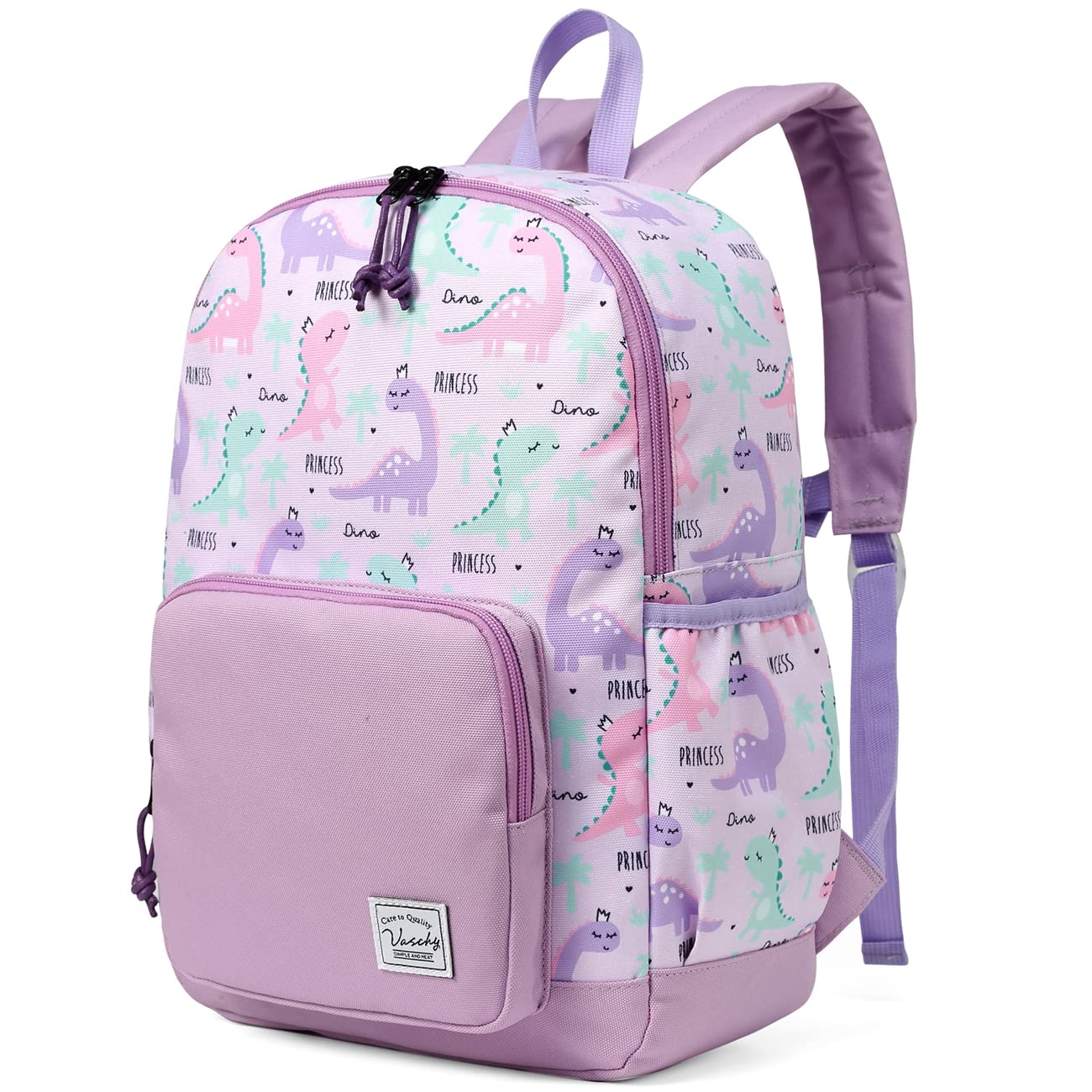 VASCHY Kids backpacks Girls, Cute Lightweight Water Resistant Toddler Kindergarten Preschool Backpack Purple Dinosaurs Purple Dinosaurs