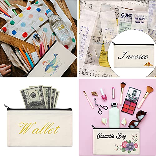 SEPGLITTER 4PCS Blank DIY Craft Bag Canvas Pouch Zipper Pen Pencil Case Cotton Invoice Pouch Bulk Cosmetic Bags for Makeup Travel Toiletry Storage 8.3 × 4.7 Inch(White)