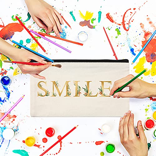 SEPGLITTER 4PCS Blank DIY Craft Bag Canvas Pouch Zipper Pen Pencil Case Cotton Invoice Pouch Bulk Cosmetic Bags for Makeup Travel Toiletry Storage 8.3 × 4.7 Inch(White)