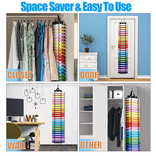 Pamacro Vinyl Roll Holder with 48 Compartments, Premium Vinyl Storage Organizer Rack Wall Mount/Hanging Over The Door, Craft Vinyl Roll Storage with Upgrade Door Hooks and Strap for Craft Room(Black)