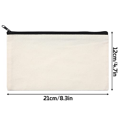 SEPGLITTER 4PCS Blank DIY Craft Bag Canvas Pouch Zipper Pen Pencil Case Cotton Invoice Pouch Bulk Cosmetic Bags for Makeup Travel Toiletry Storage 8.3 × 4.7 Inch(White)
