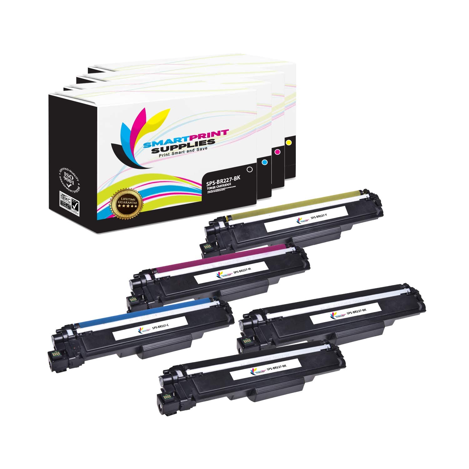 Smart Print Supplies Compatible TN227 TN-227 with Chip High Yield Toner Cartridge Replacement for Brother HL-L3210CW L3230CDW, MFC-L3710CW Printers (Black, Cyan, Magenta, Yellow) - 5 Pack