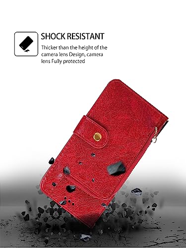 Arseaiy Case for VIVO V20 Flip Phone Case PU Leather Zipper Pocket Wallet Case Cover with Card Holder Kickstand Shell Red