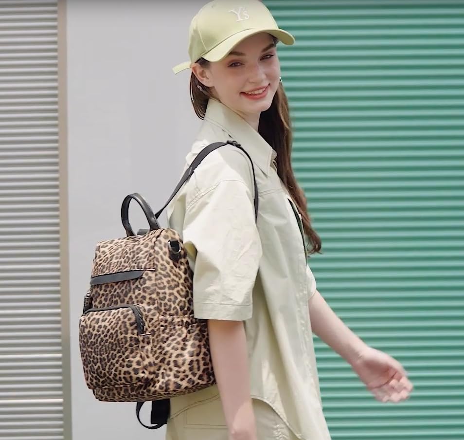 Women Backpack Purse Fashion PU Leather Casual Backpack Shoulder Bag Travel Daypack (Leopard-Brown)