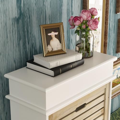 FAMAPY Tall Shoe Storage Cabinet with 4 Flip Drawers, Narrow Shoe Cabinet for Entryway, Shoe Storage for Hallway Light Brown and White (21.7”W x 9.8”D x 61”H)
