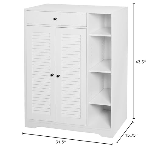 ZLECTIO Shoe Rack for Entryway, Freestanding Shoe Storage with 2 Shutter Door and Top Drawer, White Shoe Cabinet for Hallway Bedroom Living Room Apartment