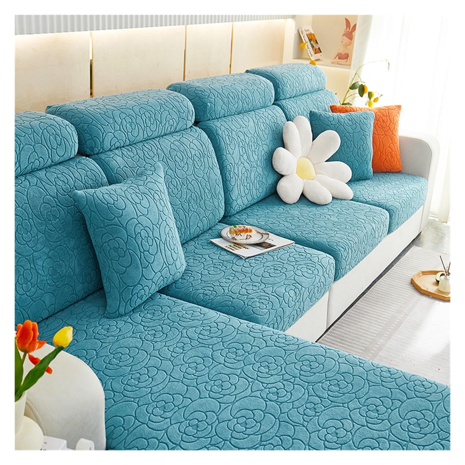 GRFIT Stretch Waterproof Magic Sofa CoverοΌFlowers U Shaped Sectional Couch Covers οΌfor Sectional Sofa L ShapeοΌWear-Resistant Universal Sofa Cover (Color : Light Blue, Size : 3 Seater(3pcs))