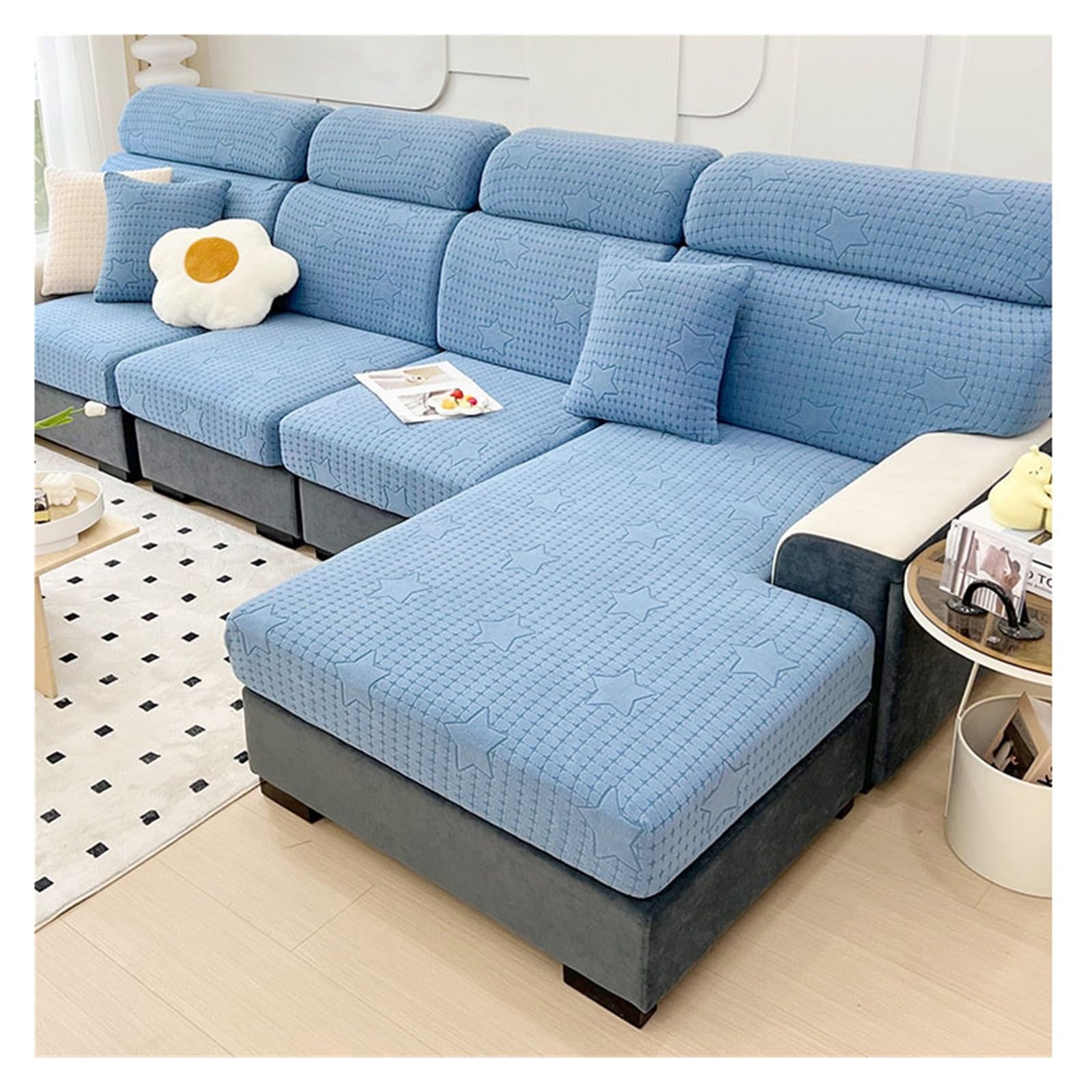 GRFIT Sofa Cover Stretch Waterproof, Wear-Resistant, Couch Covers for Sectional Sofa, Separate Cushion Couch Chaise Cover, for L U -Shaped Sofa Chaise Longue (Color : Lake Blue, Size : Backrest)