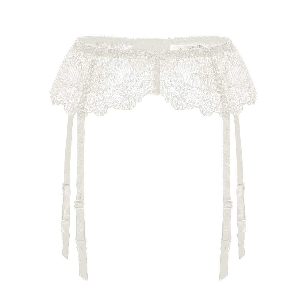 Confonze Women Lace Garter Belt Sexy Suspender Belts for Thigh High Stockings (Large, Creamy White)
