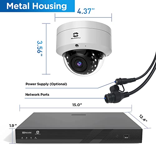 GWSECU 16 Camera Security Systems PoE, 4K 16CH H.265 NVR with 4TB HDD, AI Human Vehicle Detection, 16x 4K Wired Commercial IP66 IK10 Vandal Dome Microphone IP Cameras 2.8mm Lens, G81616VD54