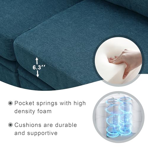 MUIRNAXI 109 x 54.7 Inch Chenille Modular Sectional Sofa,U Shaped Couch, 6-Seat Reversible with Adjustable Armrests and Backrest, Storage Seat, Ergonomic Design,for Living Room, Apartment (Blue)
