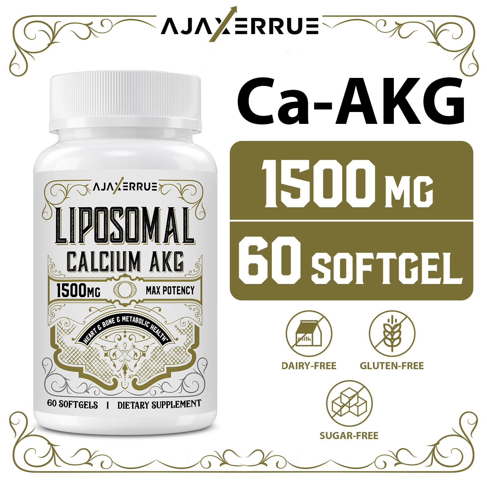 Liposomal Calcium AKG Supplement 1500 MG (Alpha-Ketoglutaric Acid), High Absorption, More Effective Than AAKG, Ca AKG for Longevity, Age Defense, Cellular Energy, Metabolic Function, 120 Softgels