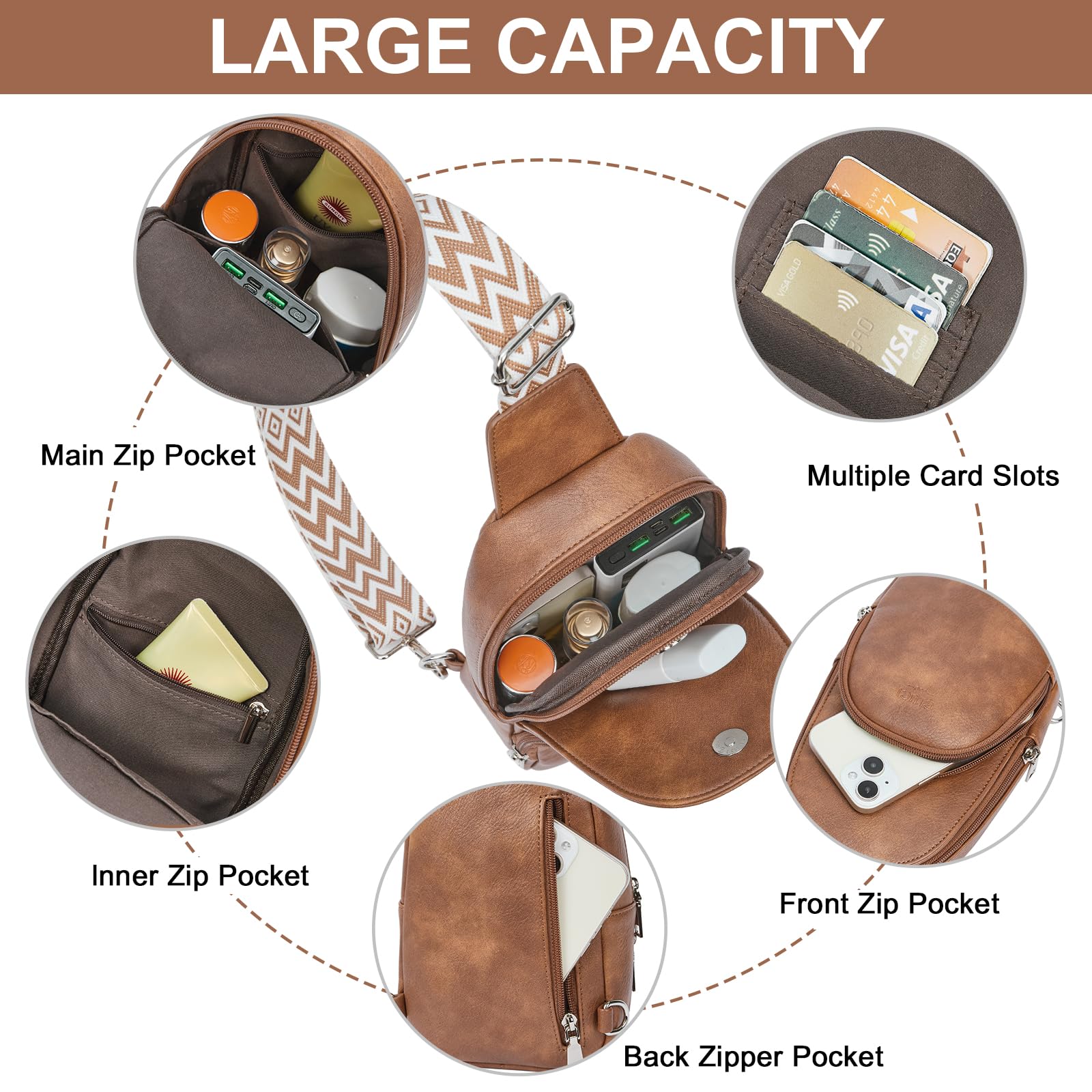 CLUCI Crossbody Bags for Women - Small Sling Bags, Leather Backpack for Travel, Cycling - Brown