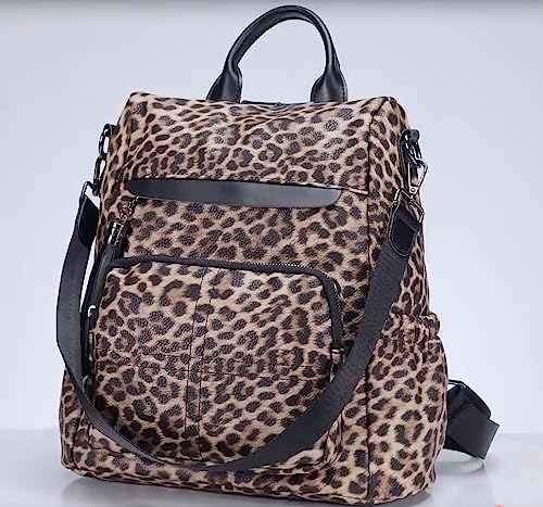 Women Backpack Purse Fashion PU Leather Casual Backpack Shoulder Bag Travel Daypack (Leopard-Brown)
