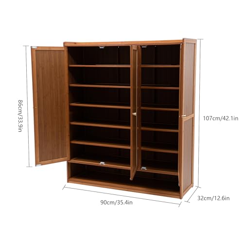 Shikiy 3 Doors Shoe Storage Bench, 8 Tiers Entryway Shoe Cabinet Organizer, Removable Shoe Floor Storage Shoe Rack for Entryway Hallway