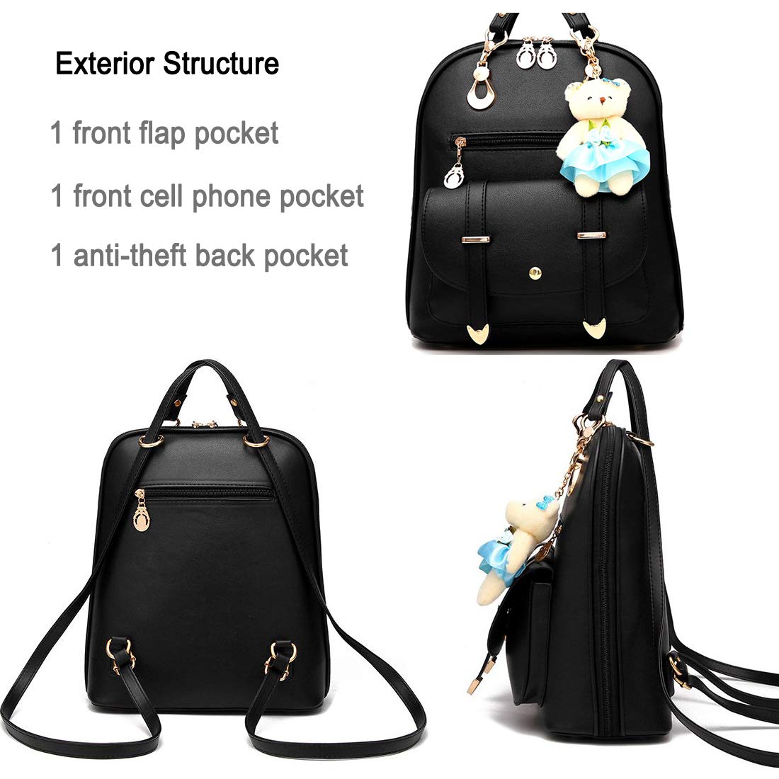 Vegan Leather Purse Backpack Mini Women Fashion Quilted Small Size Shoulder Bag
