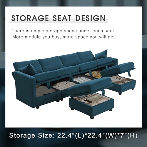 MUIRNAXI 109 x 54.7 Inch Chenille Modular Sectional Sofa,U Shaped Couch, 6-Seat Reversible with Adjustable Armrests and Backrest, Storage Seat, Ergonomic Design,for Living Room, Apartment (Blue)