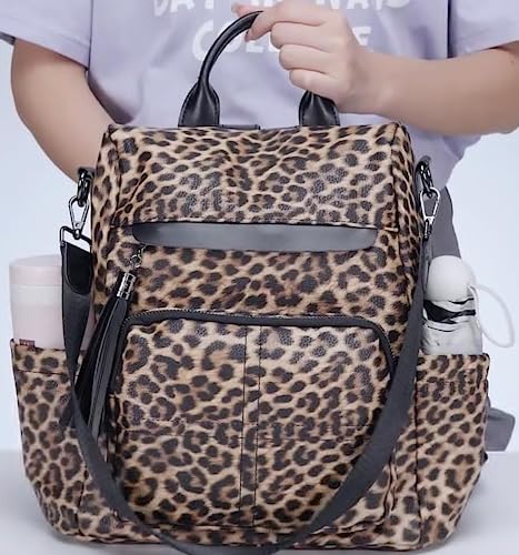 Women Backpack Purse Fashion PU Leather Casual Backpack Shoulder Bag Travel Daypack (Leopard-Brown)