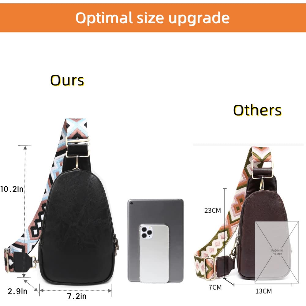 WSRYDJDL Women Chest Bag Sling Bag Small Crossbody PU Leather Satchel Daypack Shoulder backpack for traveling hiking Cycling (Black)