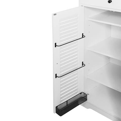ZLECTIO Shoe Rack for Entryway, Freestanding Shoe Storage with 2 Shutter Door and Top Drawer, White Shoe Cabinet for Hallway Bedroom Living Room Apartment