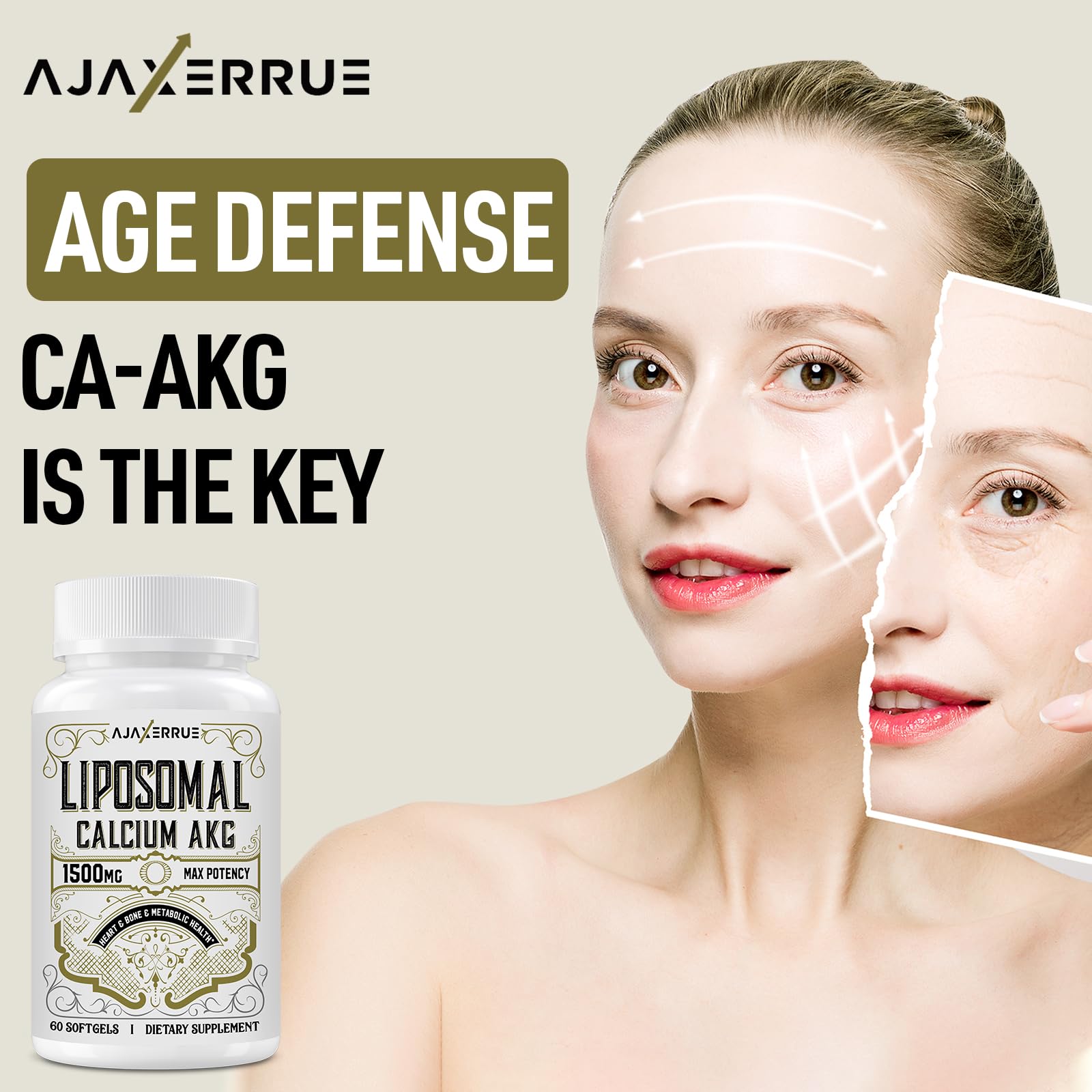 Liposomal Calcium AKG Supplement 1500 MG (Alpha-Ketoglutaric Acid), High Absorption, More Effective Than AAKG, Ca AKG for Longevity, Age Defense, Cellular Energy, Metabolic Function, 120 Softgels