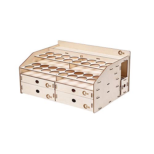 OPHIR Wooden Paint Rack Pigment Inks Storage Organizer with 32 Bottle Holes, 36 Marker Pen Cases, 4 Cabinet Drawers, Suitable for Tamiya GSI AV Paints and Model Tools