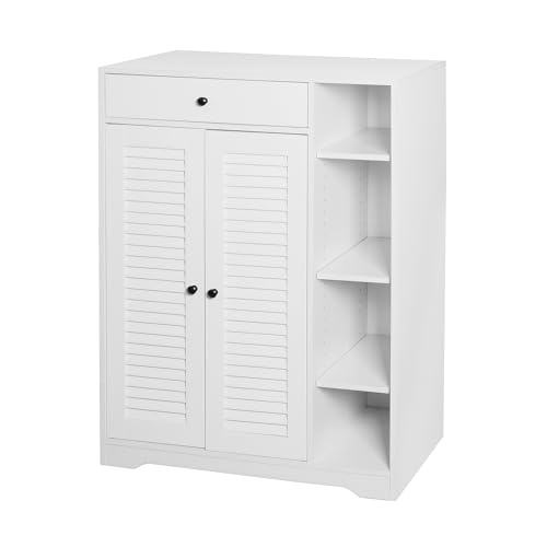 ZLECTIO Shoe Rack for Entryway, Freestanding Shoe Storage with 2 Shutter Door and Top Drawer, White Shoe Cabinet for Hallway Bedroom Living Room Apartment
