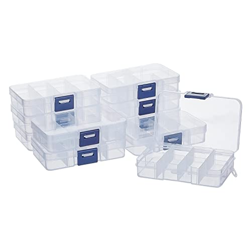 NBEADS 10 Pack 8 Grids Plastic Organizer Box, Clear Plastic Jewelry Dividers Box Organizer Mini Tackle Boxes Jewelry Storage Container for Beads Small Items Findings Storage, 2.7x4.7x0.89