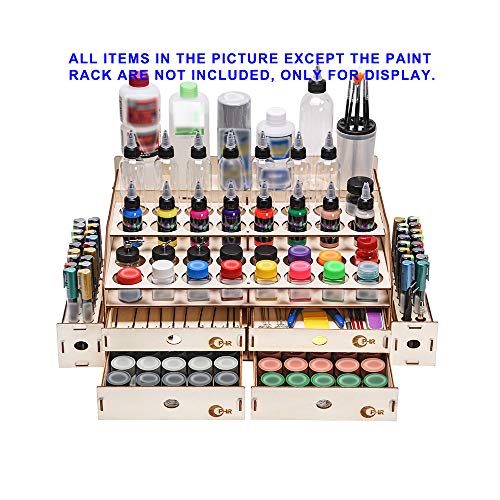 OPHIR Wooden Paint Rack Pigment Inks Storage Organizer with 32 Bottle Holes, 36 Marker Pen Cases, 4 Cabinet Drawers, Suitable for Tamiya GSI AV Paints and Model Tools