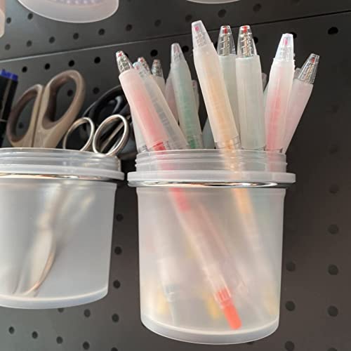 Peg Board Organizer Storage Jars with Steel Rings Peg Board Cups Bins Pegboard Accessories for Garage Storage, Organization, Craft Sewing -Set of 12(Half-Clear White)