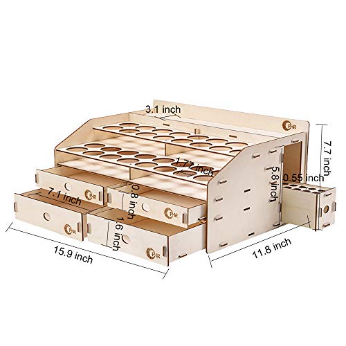 OPHIR Wooden Paint Rack Pigment Inks Storage Organizer with 32 Bottle Holes, 36 Marker Pen Cases, 4 Cabinet Drawers, Suitable for Tamiya GSI AV Paints and Model Tools
