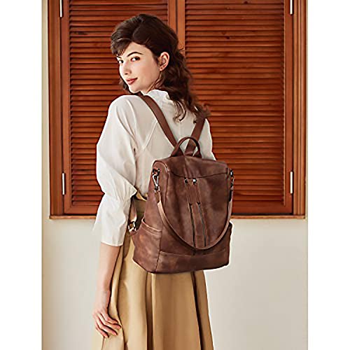 BROMEN Backpack Purse for Women Anti Theft Bookbag Leather Purses Fashion Shoulder Handbag Brown