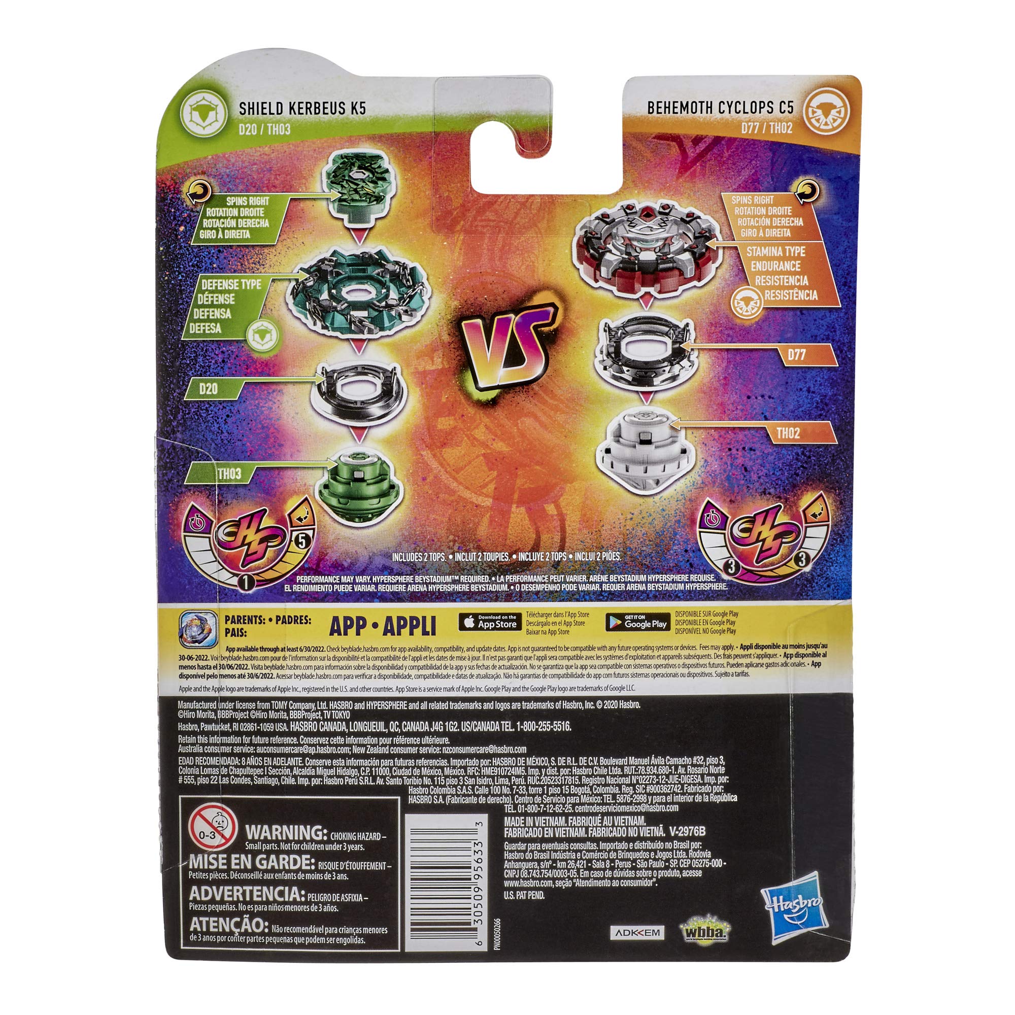 BEYBLADE Burst Rise Hypersphere Dual Pack Shield Kerbeus K5 and Behemoth Cyclops C5-2 Right-Spin Battling Top Toys, Ages 8 and Up