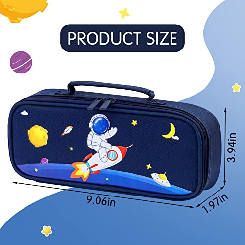 Four Candies Cute Pencil Case for Boys, Big Capacity Canvas Kawaii Pencil Pouch with Zipper & Handle , Waterproof and Durable Compartment Large Storage Pencil Bag for Kids in School - Astronaut