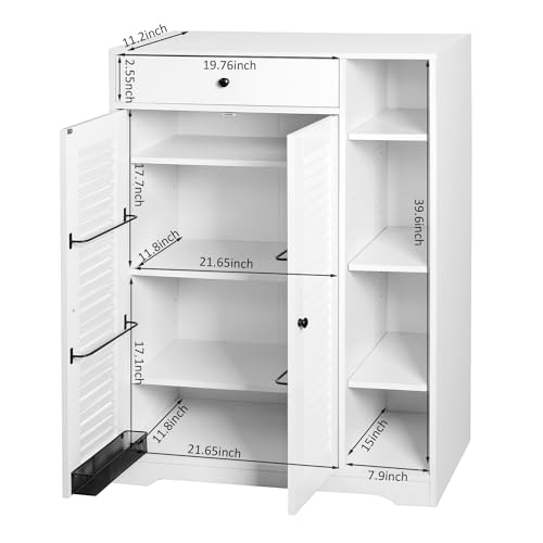ZLECTIO Shoe Rack for Entryway, Freestanding Shoe Storage with 2 Shutter Door and Top Drawer, White Shoe Cabinet for Hallway Bedroom Living Room Apartment