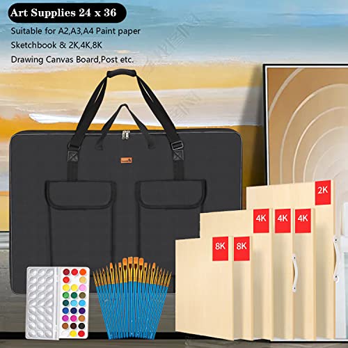 TreochtFUN Art Portfolio Case 24 x 36, Artist portfolio bag 2K Waterproof Canvas Carrying Case with Tote, Portfolio Folder for Artwork Storage for Poster Board Drawing supplies.(Black)
