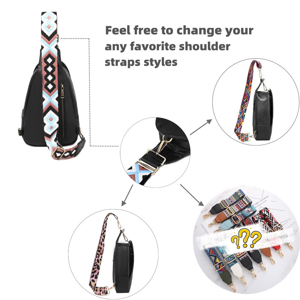 WSRYDJDL Women Chest Bag Sling Bag Small Crossbody PU Leather Satchel Daypack Shoulder backpack for traveling hiking Cycling (Black)