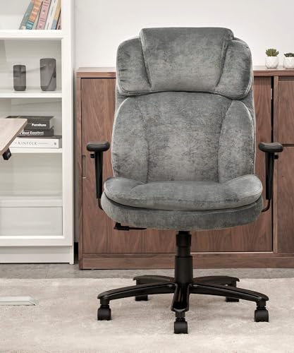 CLATINA Ergonomic Velvet Big Tall Executive Office Chair with Upholstered Swivel 400lbs High Capacity Adjustable Height Thick Padding Headrest and Armrest for Home (Grey)