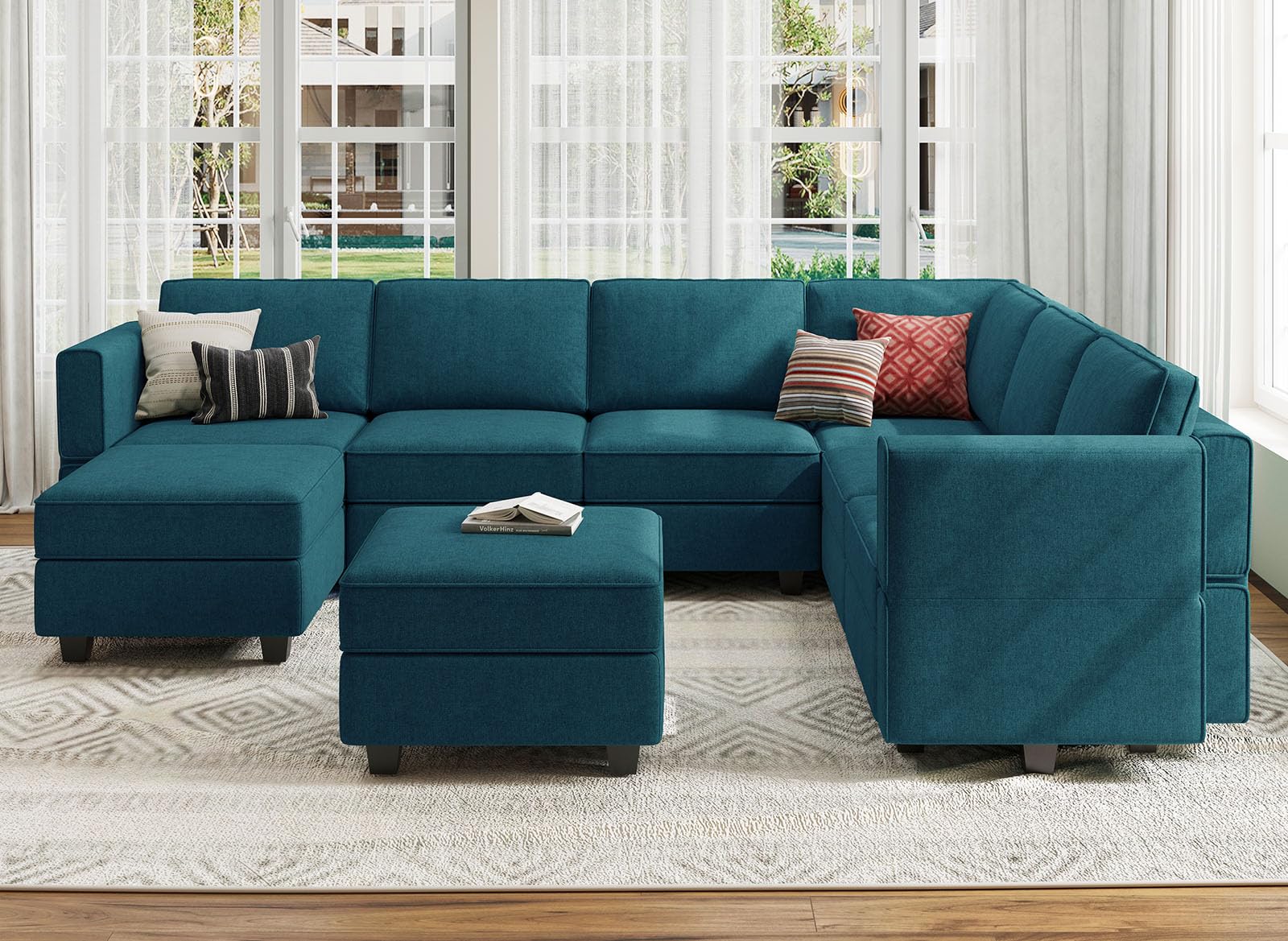 Belffin Oversized Modular Sectional Sofa U Shaped Couch Set with Storage Seat Convertible Large Couch U Shape Set Peacock Blue