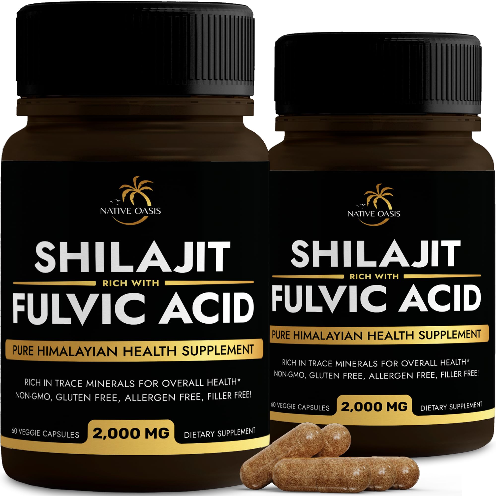 (2 Bottles) Shilajit Supplement for Men & Women | Shilajit Pure Himalayan Organic (2,000 mg) Natural Shilajit Capsules | Fulvic Acid Supplement | Rich with Trace Minerals | 120 Count.