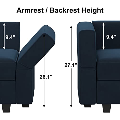 Belffin Modular Sectional Sofa U Shaped Sectional Couch with Reversible Chaises Velvet Modular Sofa with Storage Seat Blue