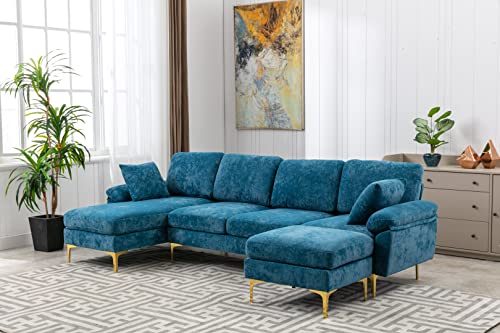 Olela Sectional Couch Velvet Upholstered U Shaped Modular Sectional Sofa with Golden Metal Legs for Living Room (Teal Blue)