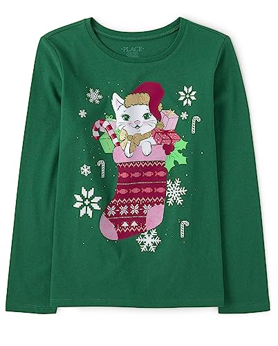 The Children's Place,Long Sleeve Christmas Graphic T-Shirt,Large (10/12)