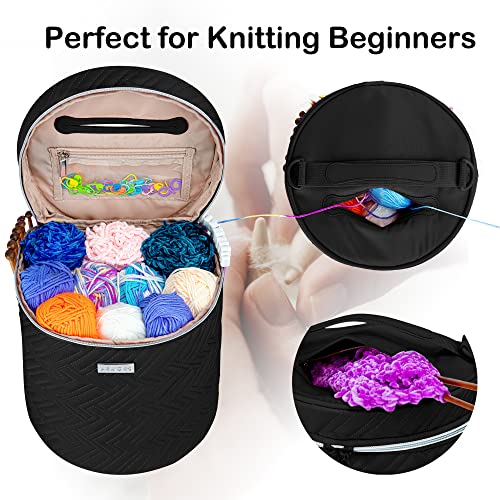 Yarn Bag,Leudes Crochet Tote Knitting Bag Water Resistant Yarn Storage Organizer Holder Case for Crochet Hooks Needles Knitting Kit for Beginners (Black)