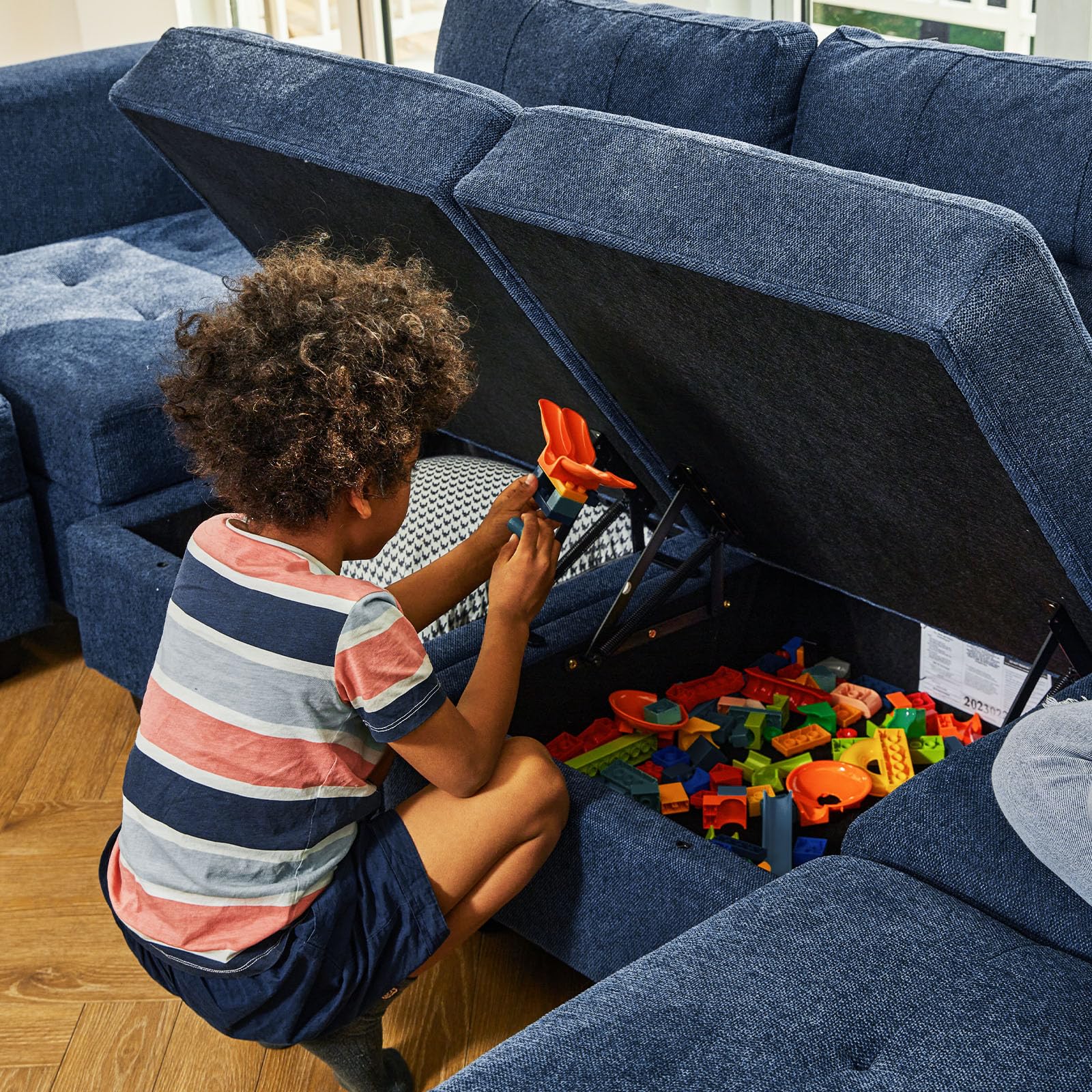 Belffin Modular U Shaped Sectional Sofa Couch with Reversible Chaises 6-seat Sectional Couch with Storage Seat Modular Sectional Set with Ottomans Blue