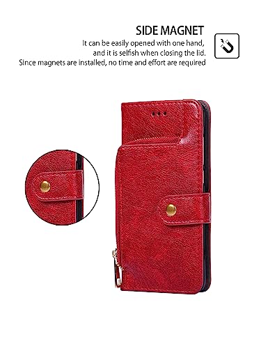 Arseaiy Case for VIVO V20 Flip Phone Case PU Leather Zipper Pocket Wallet Case Cover with Card Holder Kickstand Shell Red