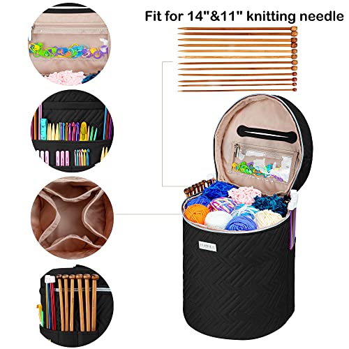 Yarn Bag,Leudes Crochet Tote Knitting Bag Water Resistant Yarn Storage Organizer Holder Case for Crochet Hooks Needles Knitting Kit for Beginners (Black)