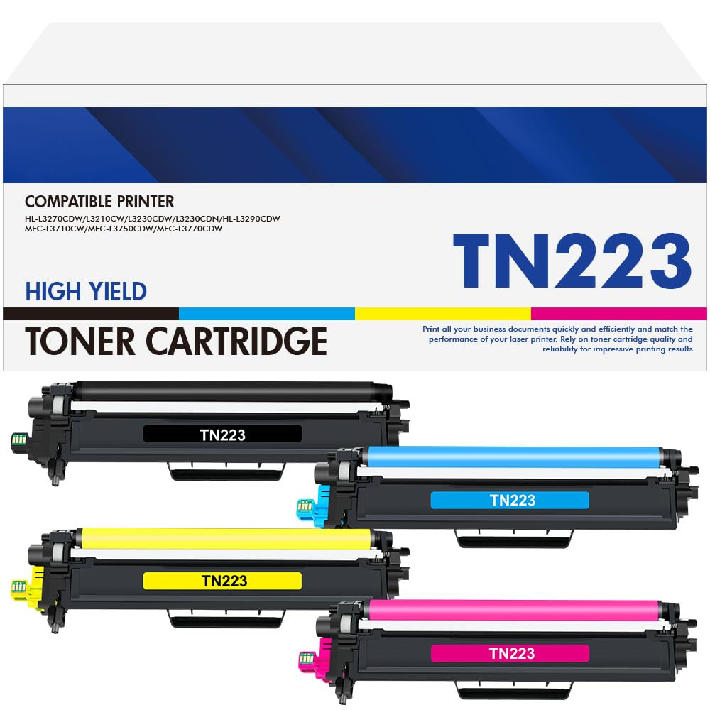 TN-223BK/C/M/Y Toner Cartridges 4 Pack: Compatible for Brother TN223 TN-223 TN 223 TN227 Replacement for HL-L3270CDW HL-L3290CDW HL-L3210CW HL-L3230CDW MFC-L3710CW MFC-L3750CDW MFC-L3770CDW Printer